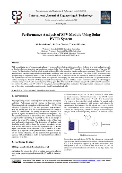 Pdf Performance Analysis Of Spv Module Using Solar Pvtr System