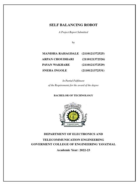 Design And Development Of A Self Balancing Two Wheeled Robot Pdf Arduino Integrated