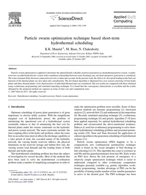 2008 22 Particle Swarm Optimization Technique Based Short Term Hydrothermal Scheduling Pdf