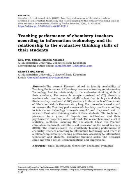 Pdf Teaching Performance Of Chemistry Teachers According To