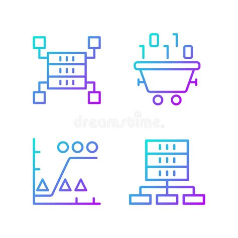 dataset processing gradient linear vector icons set stock vector