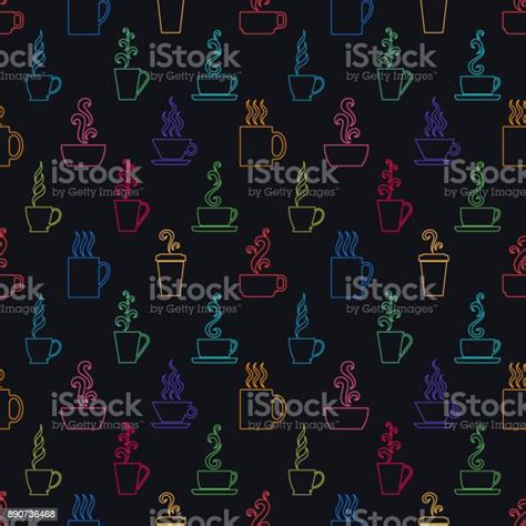 뜨거운 음료 선형 아이콘 컵입니다 완벽 한 패턴입니다 벡터입니다 커피 마실 것에 대한 스톡 벡터 아트 및 기타 이미지 커피 마실 것 패턴 건강에 좋지 않은 음식