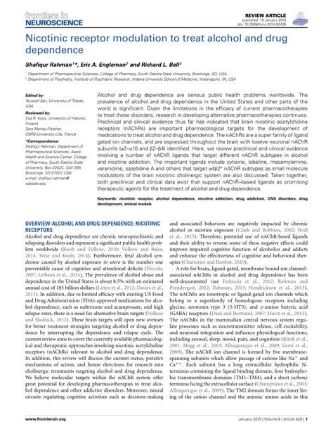 Pdf Nicotinic Receptor Modulation To Treat Alcohol And Drug Dependence