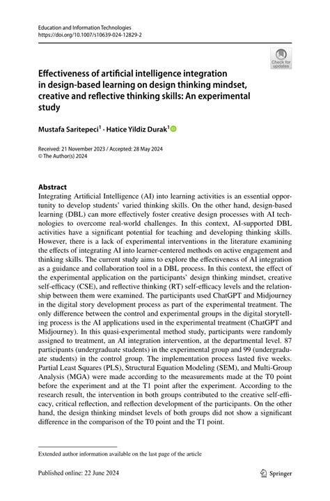 Pdf Effectiveness Of Artificial Intelligence Integration In Design Based Learning On Design