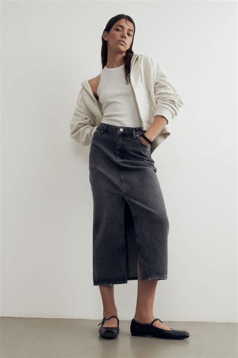 Джинсовая юбка с разрезом вываренный черный цвет Lime