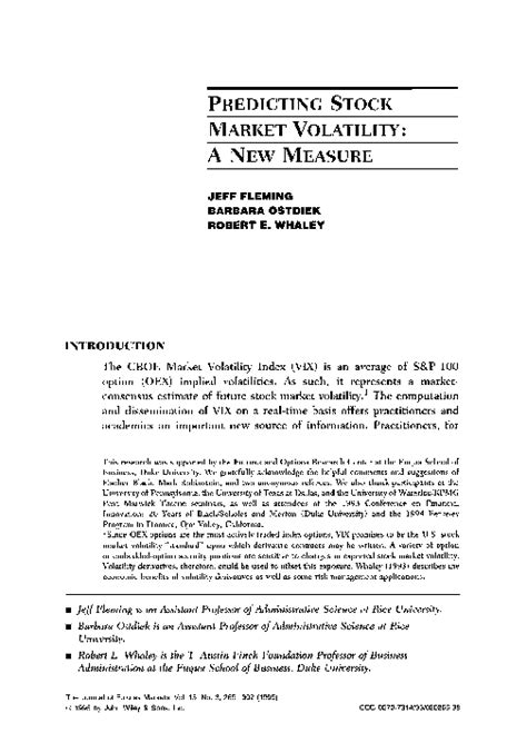 Pdf Predicting Stock Market Volatility A New Measure