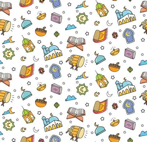 이드 알 피트 르 또는 라마단에 대 한 이슬람 원활한 패턴 프리미엄 벡터