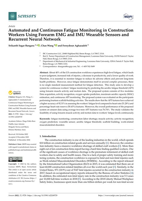 Pdf Automated And Continuous Fatigue Monitoring In Construction Workers Using Forearm Emg And