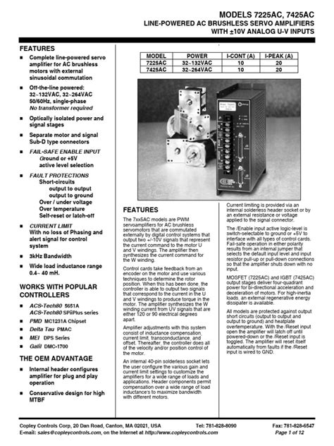 Copley Controls 7225ac Pdf Amplifier Electrical Engineering