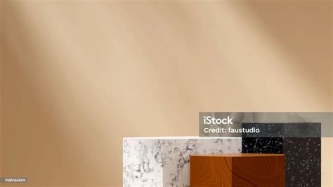 3d 빈 모형 나무와 대리석 연단을 풍경 최소 밝은 노란색 벽으로 렌더링 0명에 대한 스톡 사진 및 기타 이미지 0명 3차원 형태 갈색 Istock