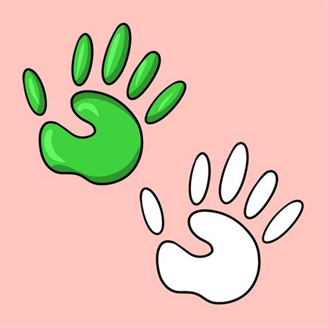 만화 스타일의 그림 여러 가지 빛깔된 손바닥 손자국 벡터 일러스트 레이 션의 집합 프리미엄 벡터