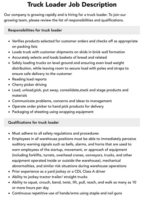 Job Description Of Loader And Unloader At Katharyn Frisina Blog