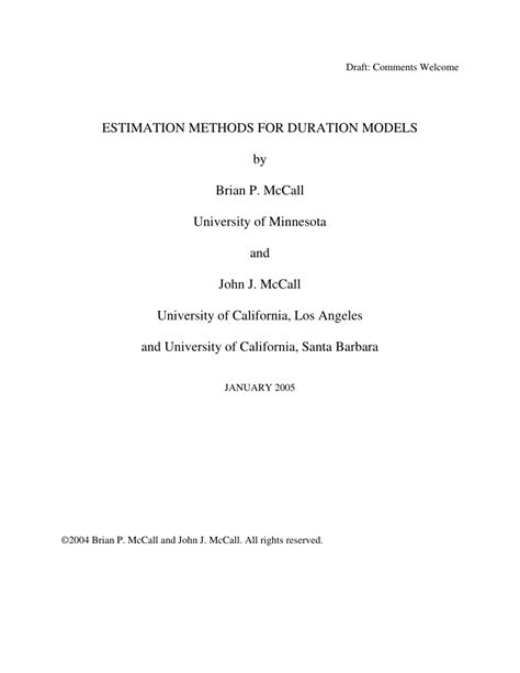 Pdf Estimation Methods For Duration Models