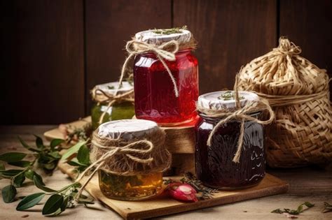 Homemade Preserves In A Rustic Jar With Twine And Tag Created With Generative Ai Premium Ai