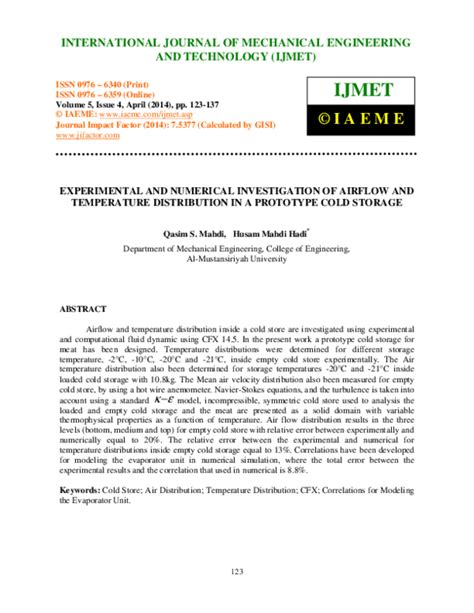 Pdf Experimental And Numerical Investigation Of Airflow And