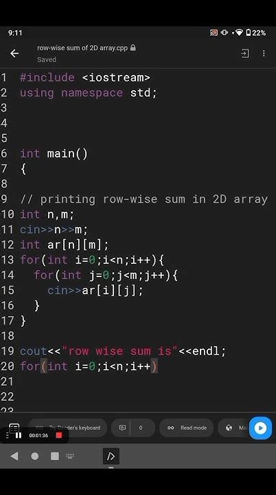printing row wise sum of 2d arrays matrix shorts programming