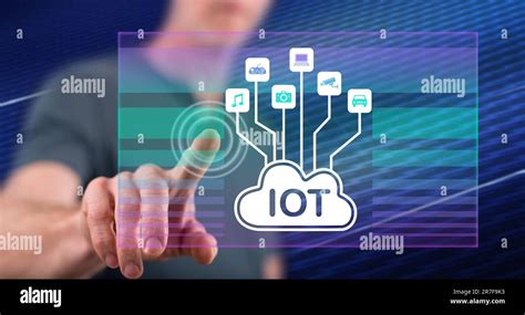 Man Touching An Iot Concept On A Touch Screen With His Finger Stock Photo Alamy