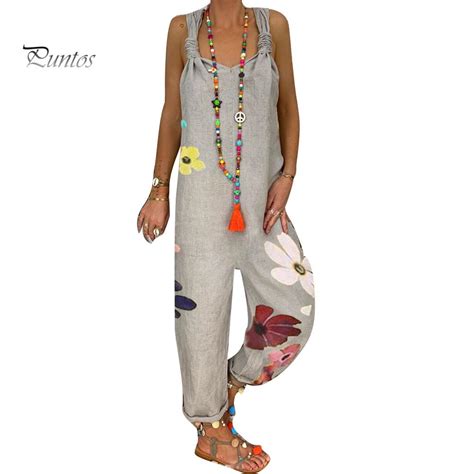 Купити Жіночий комбінезон без рукавів вільний комбінезон із квітковим принтом без спинки Joom