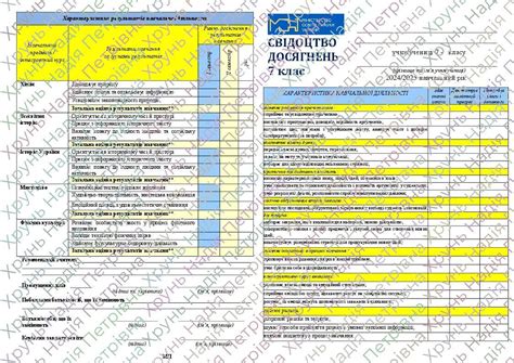 Свідоцтво досягнень 7 класу НУШ 2024 2025 н р з можливістю редагувати Наказ МОН України від