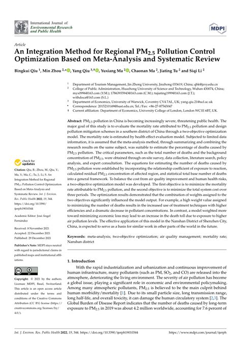Pdf An Integration Method For Regional Pm2 5 Pollution Control Optimization Based On Meta