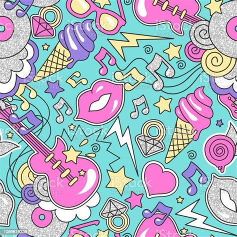 다채로운 밝은 유행 원활한 벡터 패턴입니다 패션 일러스트 옷에 대 한 현대적인 스타일 그리기입니다 아이 들 옷 T셔츠 직물 및