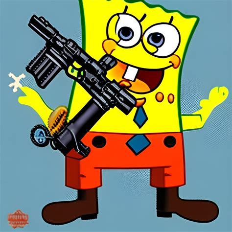 Original Spongebob With A Gun Expressionist Art For Sale Foundmyself