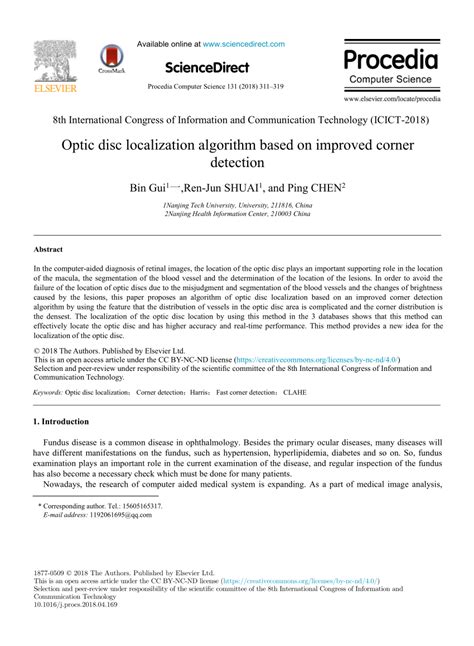 Pdf Optic Disc Localization Algorithm Based On Improved Corner Detection