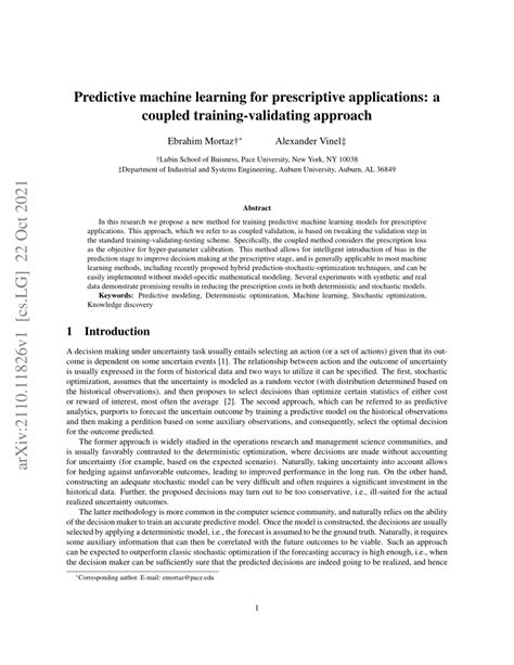 Pdf Predictive Machine Learning For Prescriptive Applications A