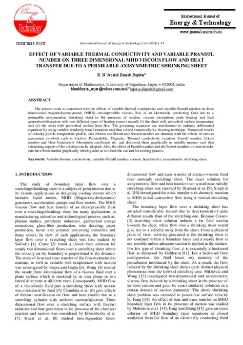 Pdf Effect Of Variable Thermal Conductivity And Variable Prandtl Number On Three Dimensional