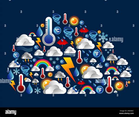 weather icons set in cloud computing shape background vector file