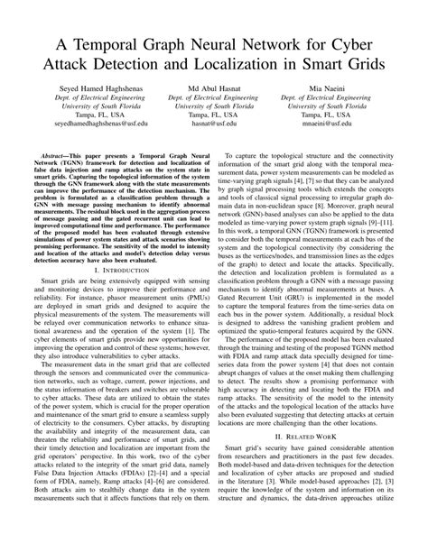 Pdf A Temporal Graph Neural Network For Cyber Attack Detection And Localization In Smart Grids