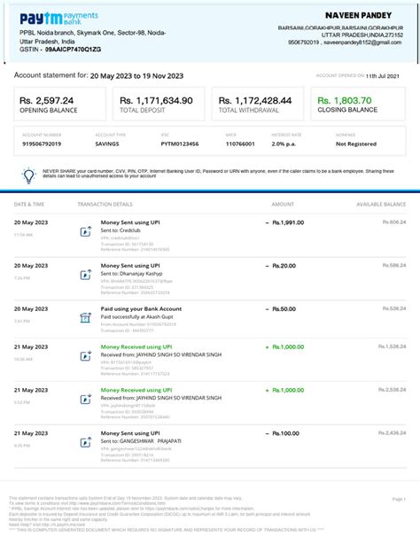Statment Pdf Deposit Account Savings Account