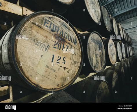 Scotch Whisky Barrels In Warehouse At Edradour Distillery In Pitlochry Scotland United Kingdom