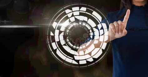 Composition Of Businesswoman Touching Screen With Scope Scanning Stock