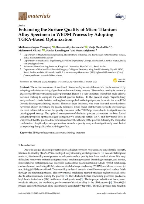 pdf enhancing the surface quality of micro titanium alloy specimen in