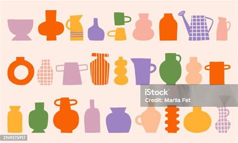 컷 아웃 간단한 도자기 벡터 일러스트 레이 션 세트입니다 꽃병 냄비 주전자 급수 캔 병 클립 아트 0명에 대한 스톡 벡터 아트 및 기타 이미지 Istock