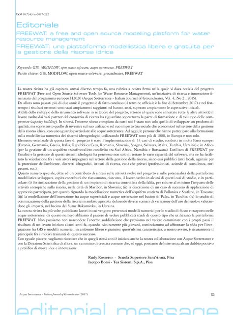 Pdf Freewat A Free And Open Source Modelling Platform For Water