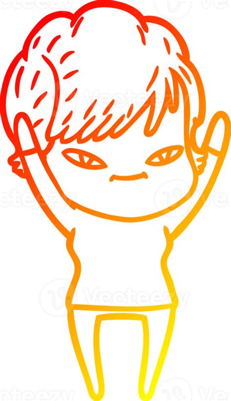 Warm Gradient Line Drawing Cartoon Happy Woman 39921086 Png