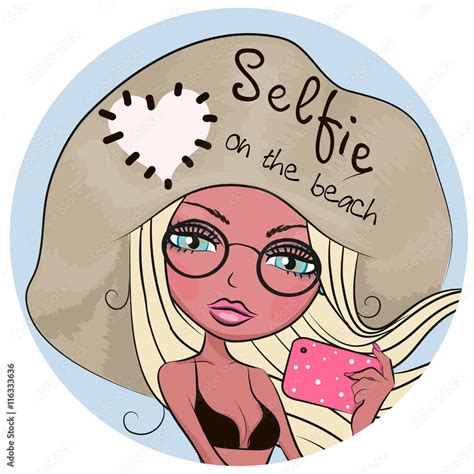Vector Cute Cartoon Girl Makes Selfie Stock Vector Adobe Stock