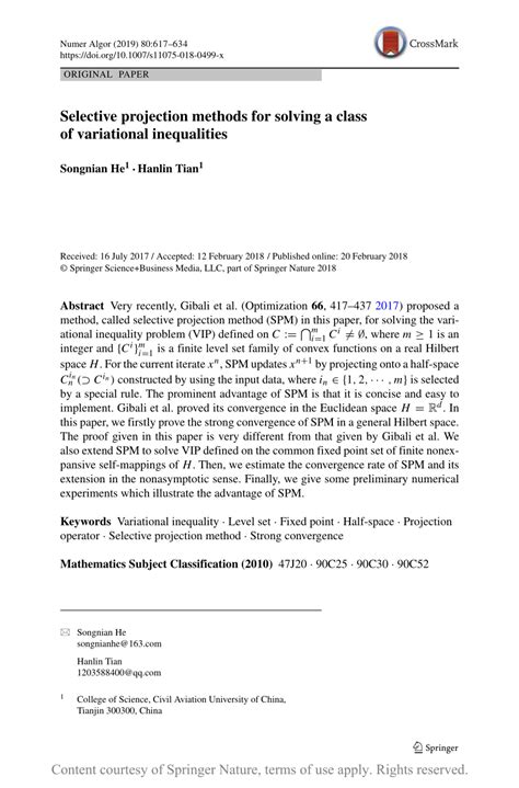 Selective Projection Methods For Solving A Class Of Variational Inequalities Request Pdf
