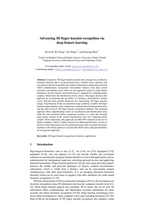 Advancing 3d Finger Knuckle Recognition Via Deep Feature Learning Deepai