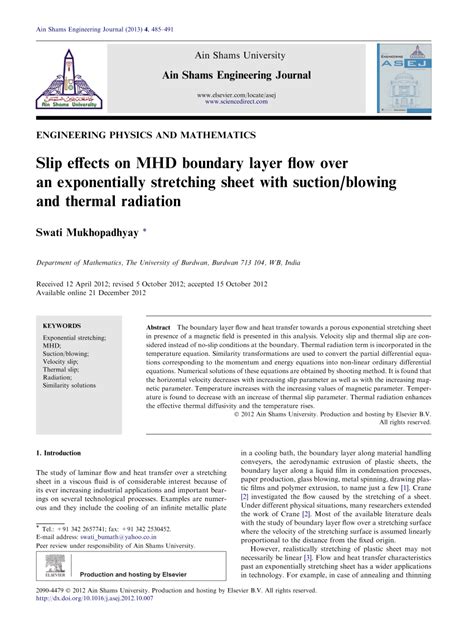 Pdf Slip Effects On Mhd Boundary Layer Flow Over An Exponentially Stretching Sheet With