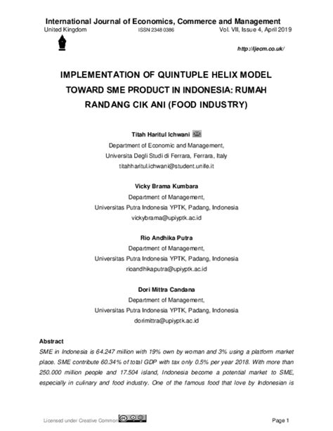 Pdf Implementation Of Quintuple Helix Model Toward Sme Product In
