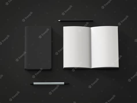 Premium Photo 3d Rendering Blank Pages Notebook On Black Background