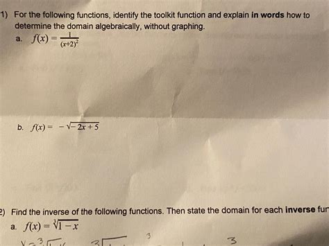 Solved 1 For The Following Functions Identify The Toolkit
