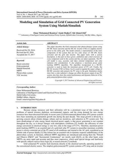Modeling And Simulation Of Grid Connected Pv Generation System Using