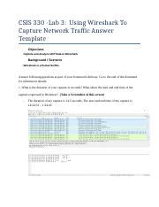 Lab3 Docx CSIS 330 Lab 3 Using Wireshark To Capture Network Traffic Answer Template
