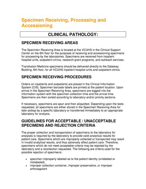 Specimen Receiving Specimens Are Received From Inpatient Hospital
