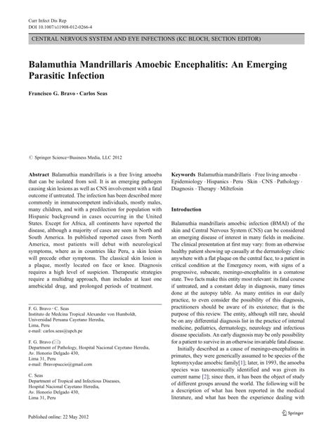 Pdf Balamuthia Mandrillaris Amoebic Encephalitis An Emerging