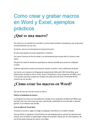 Como Crear Y Grabar Macros En Word Y Excel Pdf